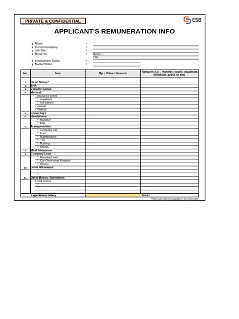 5 Esb Applicant Remuneration Form Pdf
