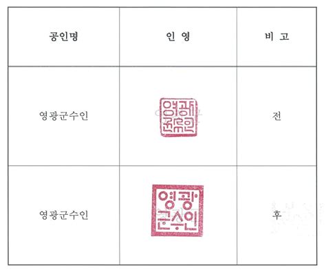 영광군 공식도장 직인 글꼴 훈민정음 해례본체로 변경