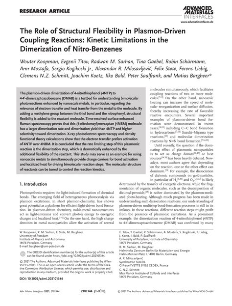 Pdf The Role Of Structural Flexibility In Plasmon‐driven Coupling