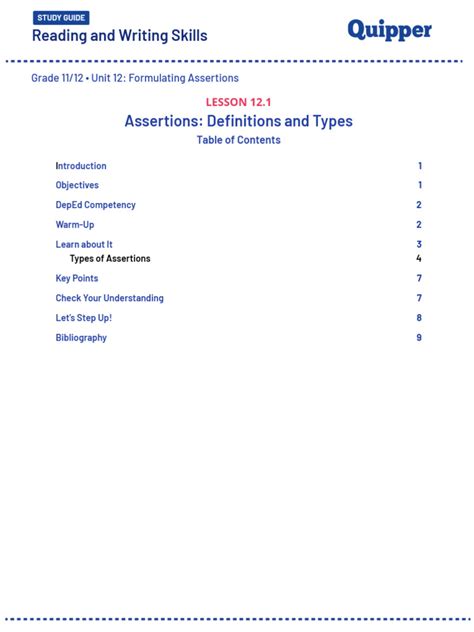 Group 1 Me Engrw 11 Q4 1201 Sg Assertions Definitions And Types Pdf