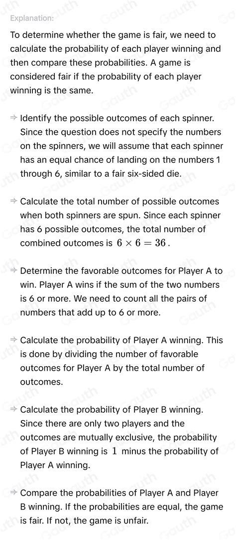 solved in a game two players each spins the spinners and add the two numbers player a wins