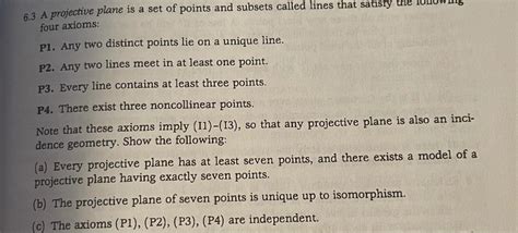 Solved 63 A Projective Plane Is A Set Of Points And Subsets