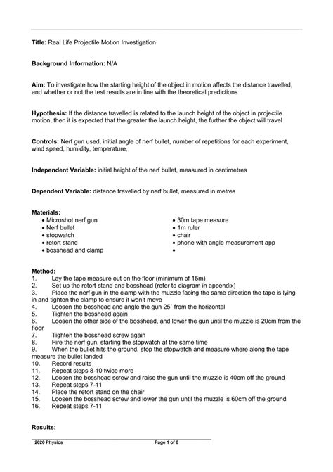 projectile motion experiment physics year 12 hsc thinkswap