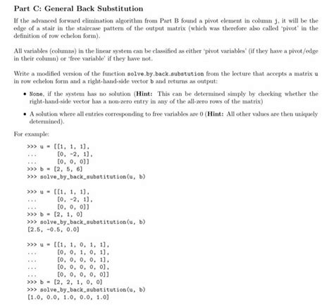 Solved Part C General Back Substitution If The Advanced Chegg