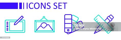 선 설정 십자 눈금자와 연필 색상 팔레트 안내선 그림 풍경 및 그래픽 태블릿 아이콘 벡터 건강관리와 의술에 대한 스톡 벡터 아트