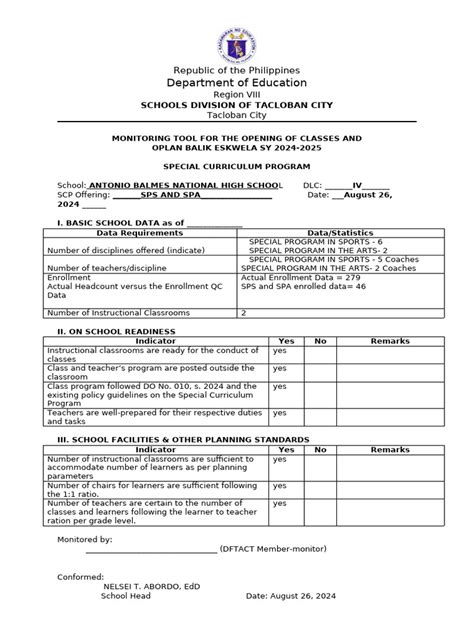 Monitoring Tool Special Curriculum Program Pdf