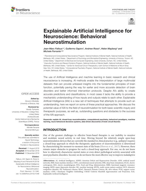 Pdf Explainable Artificial Intelligence For Neuroscience Behavioral Neurostimulation