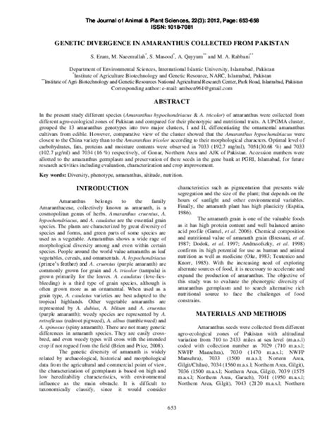 Pdf Genetic Divergence In Amaranthus Collected From Pakistan