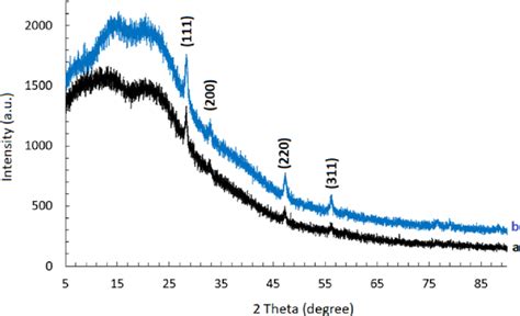 Xrd Patterns Of The Ceo 2 Npsgopam Hydrogels A Before And B