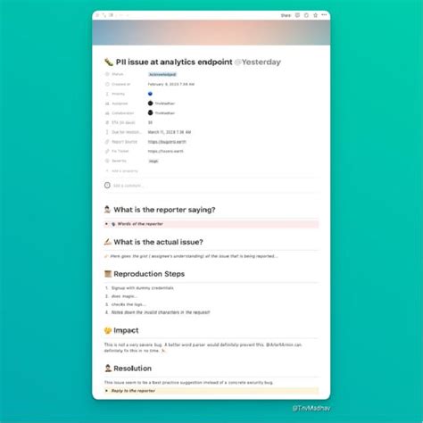 Tnvmadhav Notion Bug Report Tracker Template
