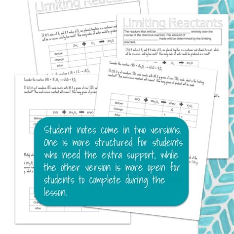Chemistry Stoichiometry With Limiting Reactants BCA Tables Scribble Doodle Notes