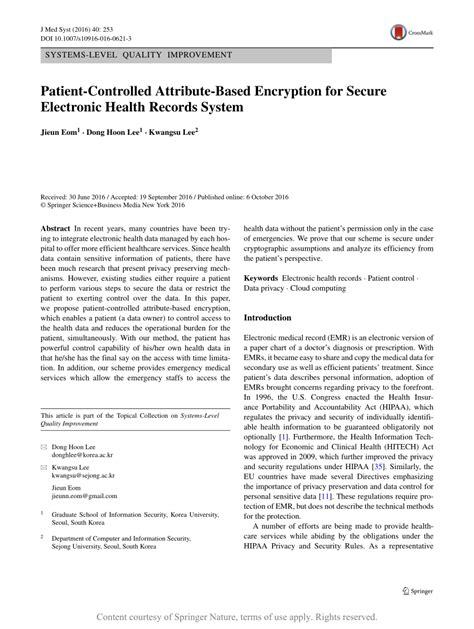 Patient Controlled Attribute Based Encryption For Secure Electronic Health Records System