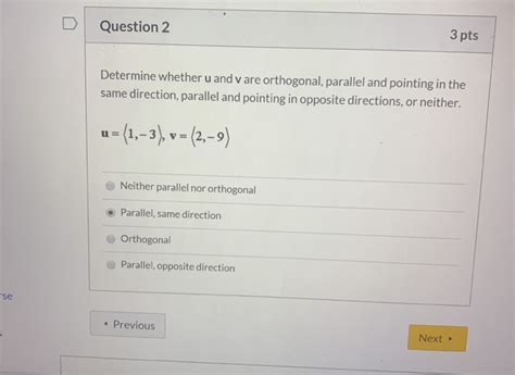solved question 2 3 pts determine whether u and v are