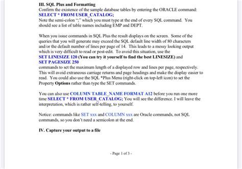 Solved Iii Sql Plus And Formatting Confirm The Existence Of