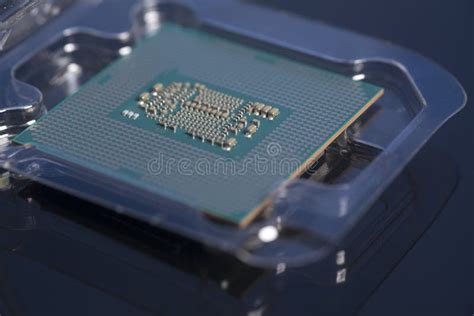 Central Processing Unit Cpu Processor Microchip In The Packaging Box Stock Image Image Of Gold