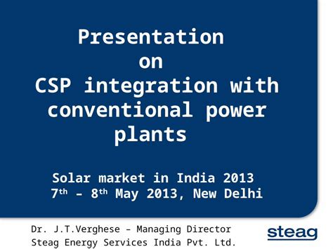 PPT Presentation On CSP Integration With Conventional Power Plants Solar Market In India