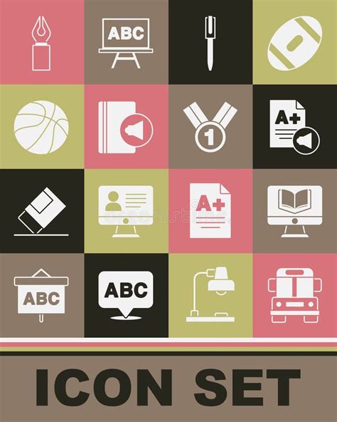 Set School Bus Online Class Exam Sheet With A Plus Grade Pen Audio Book Basketball Ball