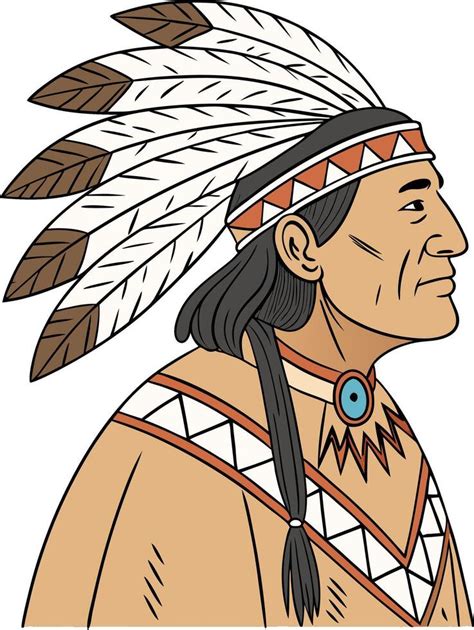 Detailed Native American Warrior Portrait With Feather Headgear For