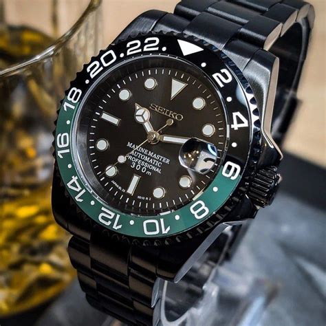 Seiko Submariner Triple Black Sprite Nh35 Automatic Rolex Homage