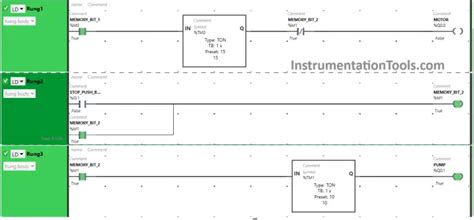 PLC Code To Start Stop Motor And Pump As Per Logic