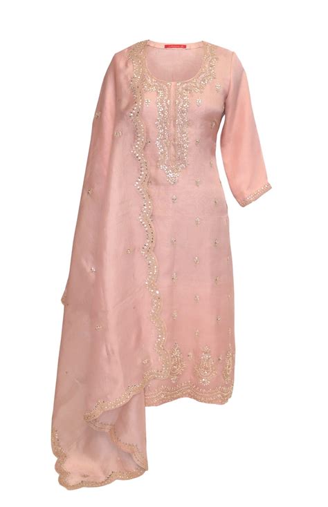 Onion Pink Organza Suit Jasminum