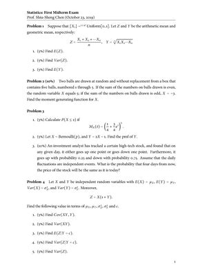 Homework Assignment I 2023 09 Hw1 Of Advanced Statistics 1 Homework Assignment I Due On 2023