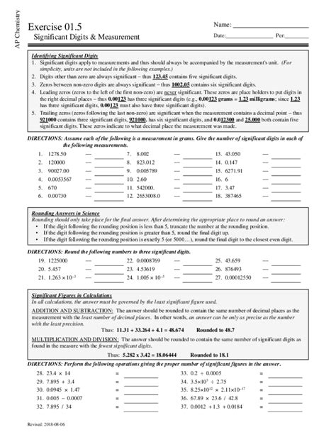 Fillable Online Exercise 1 5 Significant Digits And Measurement Copy Pdf Fax Email Print