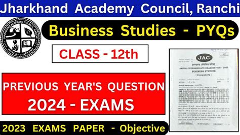 Bst Class 12th Pyqs 2023 Exams Jac Board Bst Class 12th Bst Pyqs 2023 By Rahul Commerce Academy