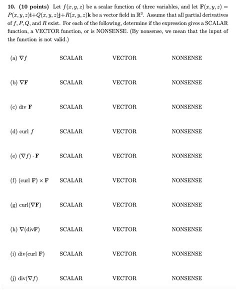 Solved 10 10 Points Let F X Y Z Be A Scalar Function