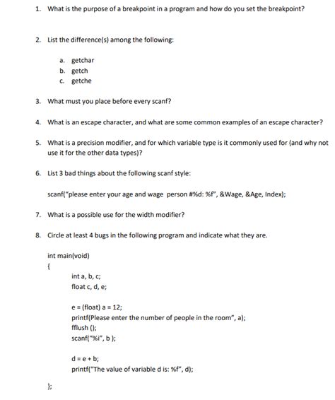 solved 1 what is the purpose of a breakpoint in a program