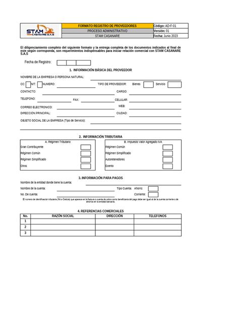Ad F 01 Registro De Proveedores Pdf