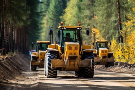 Autonomous Construction Machinery Building A Road Premium Ai
