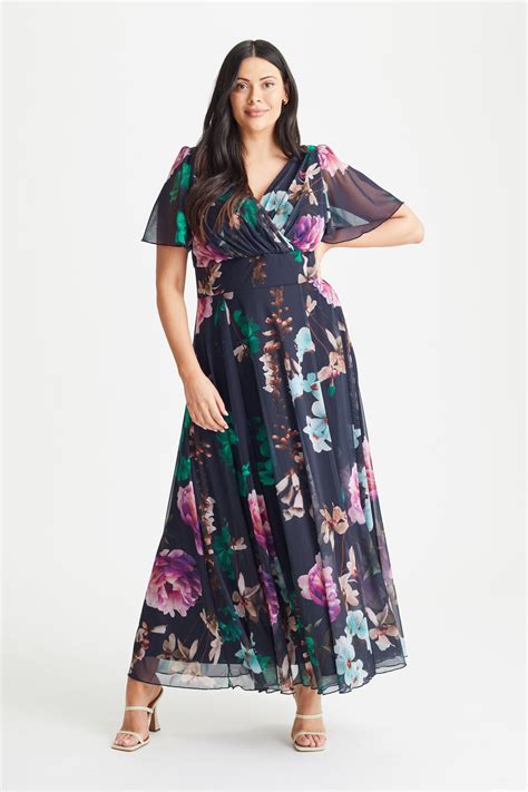 Isabelle Navy Magenta Float Sleeve Maxi Dress Scarlett And Jo