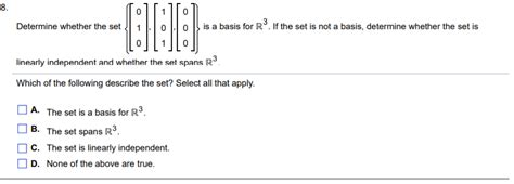 solved 8 0 0 determine whether the set che is a basis for