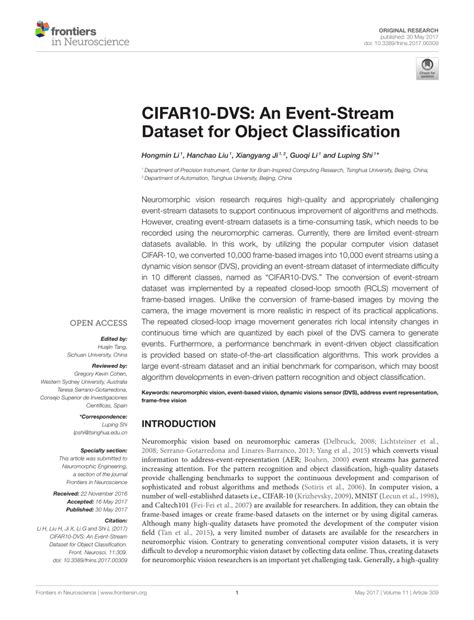 Pdf Cifar10 Dvs An Event Stream Dataset For Object Classification