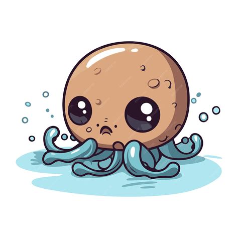 귀여운 만화 문어 ⁇ 터 일러스트레이션 ⁇ 배경에 고립 프리미엄 Ai 생성 벡터