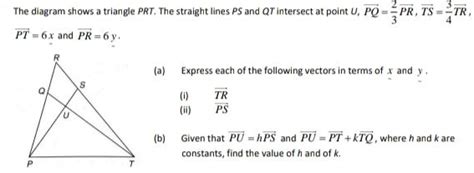 Solved The Diagram Shows A Triangle Prt The Straight Lines Ps And Qt Intersect At Point U