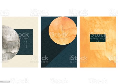 빈티지 스타일의 일본어 웨이브 패턴기하학적 배경의 벡터 세트입니다 추상 미술 모양 벽지 그림의 템플릿 컬렉션입니다 브러시 스트로크 요소가있는 종이 질감의 수채화 일본 문화에