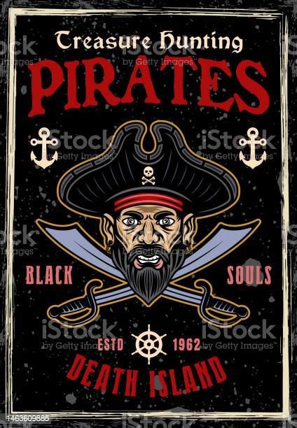 해적 벡터 포스터는 모자를 쓴 남자 머리와 교차 Cabers 컬러 삽화 계층화된 분리된 그런지 텍스처와 텍스트 수병에 대한 스톡 벡터 아트 및 기타 이미지 Istock