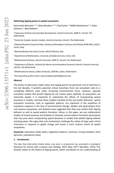 Pdf Rethinking Tipping Points In Spatial Ecosystems