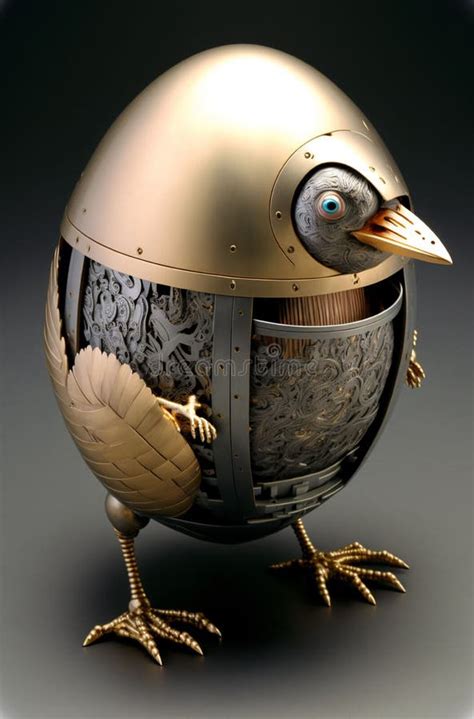 Ai Generated Illustration Of A Metal Egg Sculpture With Chick Beak And