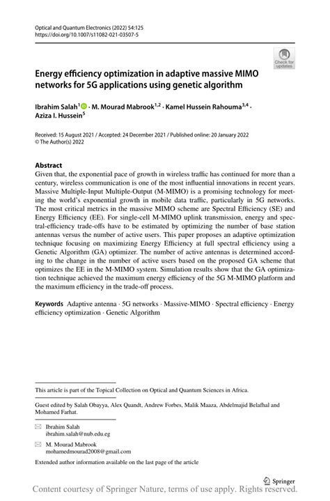 pdf energy efficiency optimization in adaptive massive mimo networks for 5g applications using
