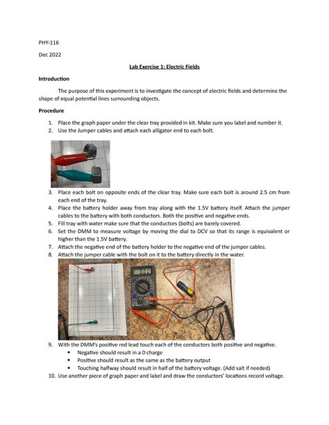 Electric Fields PHY Dec 2022 Lab Exercise 1 Electric Fields Introduction The Purpose Of This
