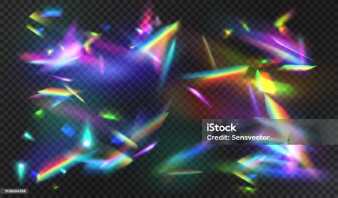 다이아몬드 조명이있는 배경 매력적인 스펙트럼 광학 반짝이 벡터 무지개 크리스탈 라이트 누출 플레어 반사 효과 레인보우 라이트 빔