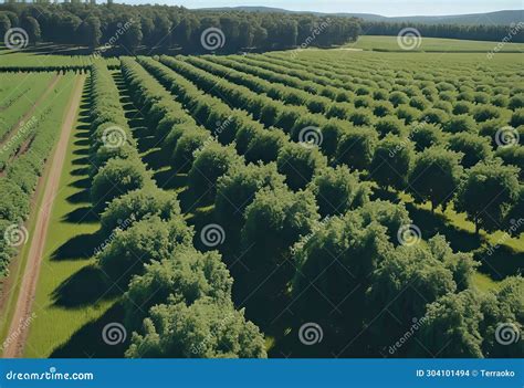 View Of A Fruitful Apple Orchard With Trees And Fruits View Of An