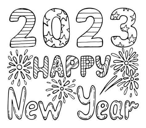 Premium Vector Coloring Book Happy New Year 2023 Hand Drawn Line Art Festive Black White