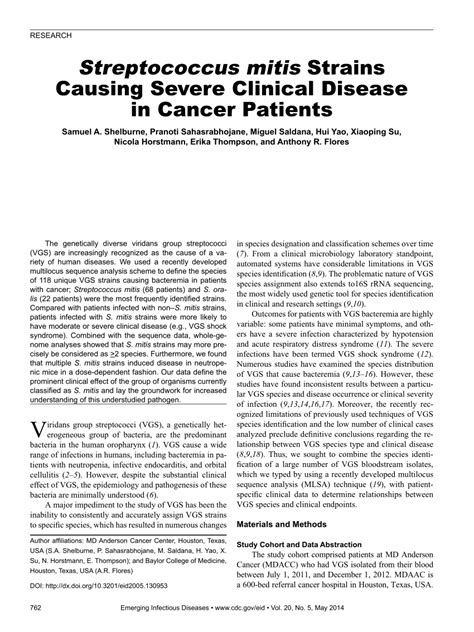 Pdf Streptococcus Mitis Strains Causing Severe Clinical Disease In Cancer Patients