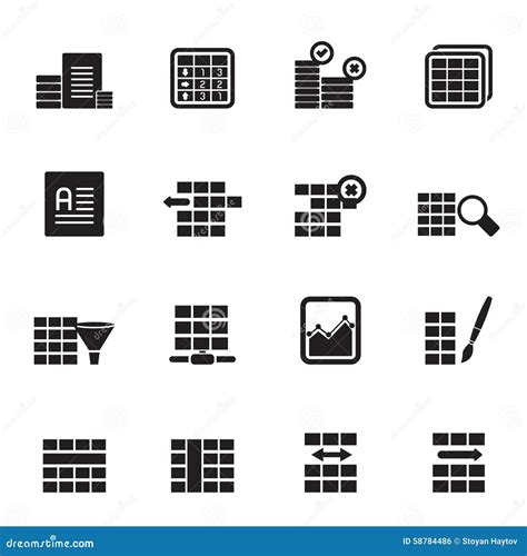 Silhouette Database And Table Formatting Icons Stock Vector
