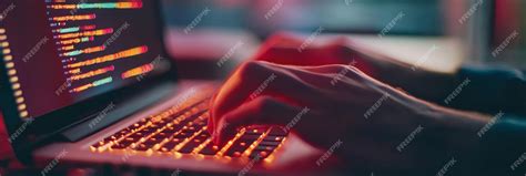 Fingers Typing On A Brightly Lit Laptop Keyboard With Code On The Screen Concept Of Programming