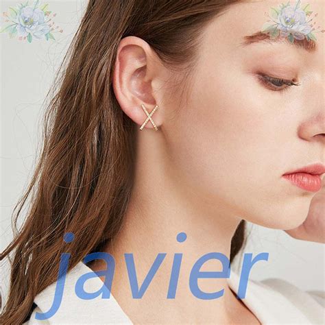 Javier X ต่างหูสตั๊ด รูปตัวอักษร X สีทอง แวววาว เครื่องประดับแฟชั่น